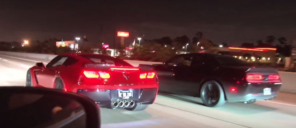 Two Dodge Hellcats Troll a 2015 Corvette Z06 Stingray on the Highway ...